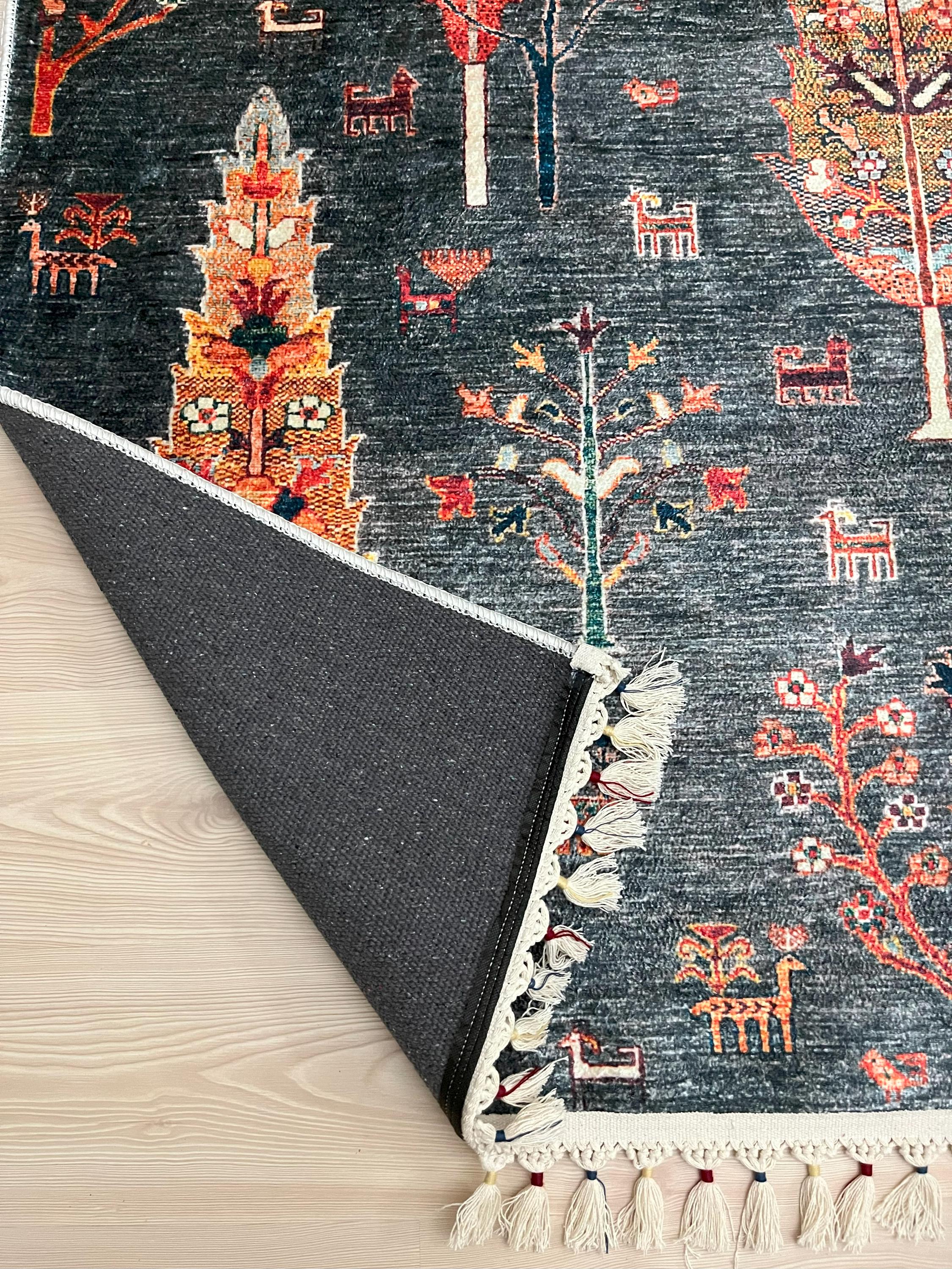 Gray Tree of Life Chenille Rug: Boho Farmhouse Style - Etsy