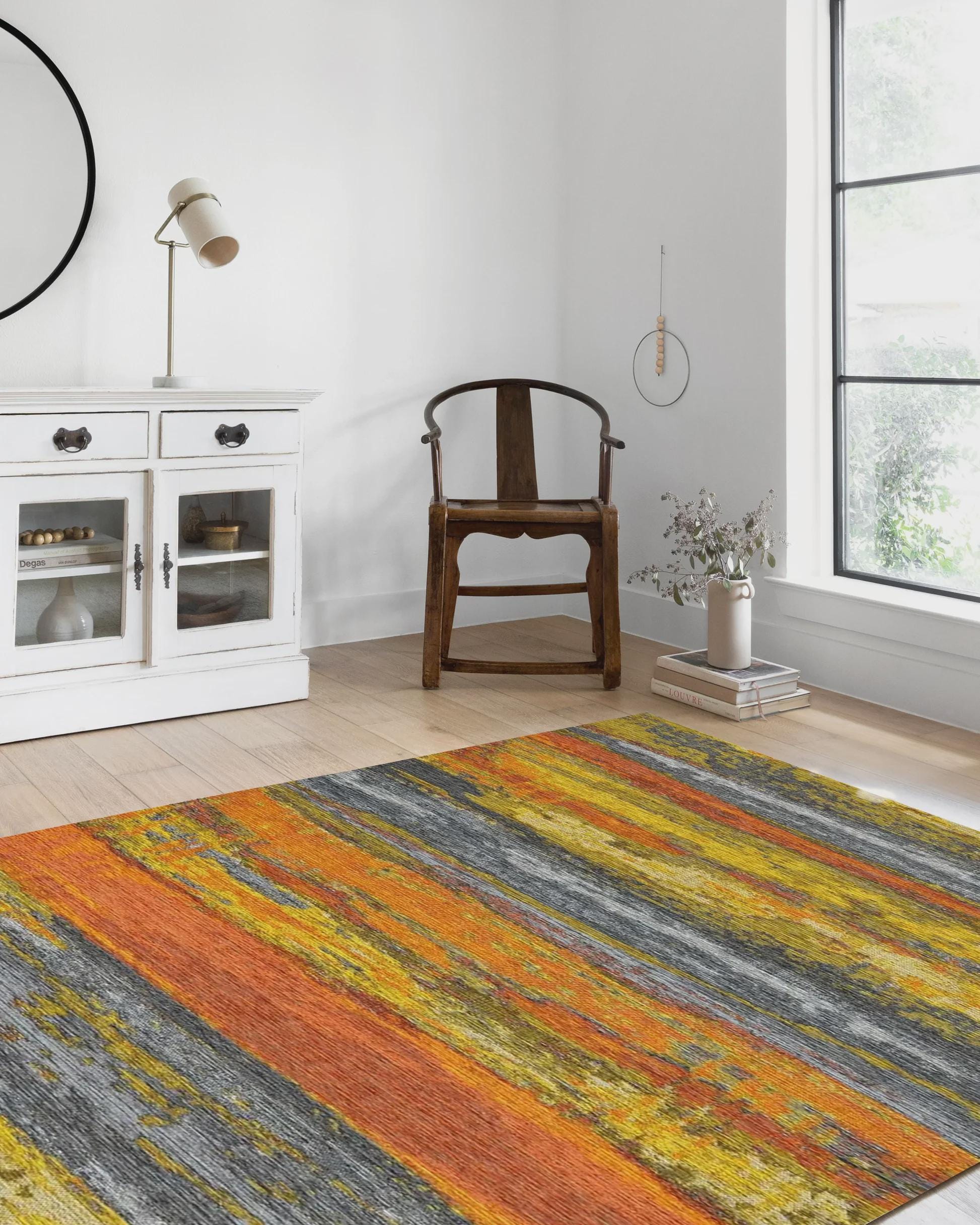 Sunset Tones Contemporary Brush-stroke Pattern Area Carpet: Modern ...