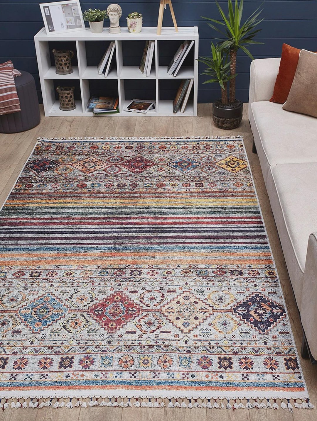 Teppich Bunt Boho Area Rug: Vintage Tribal Pattern Carpet With Tassels ...