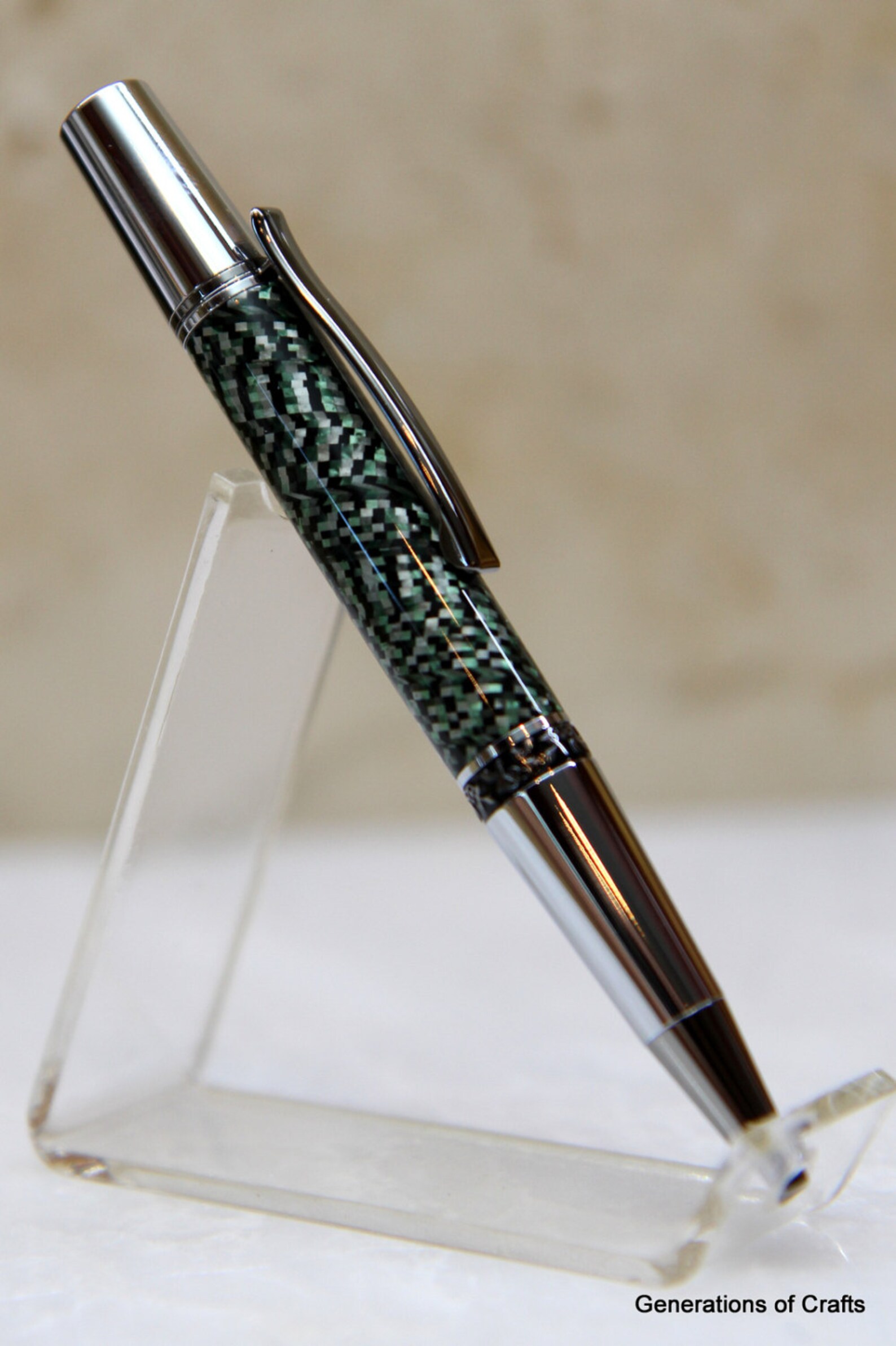 Handmade Pen Green Checkerboard Cellulose Acetate Vintage - Etsy