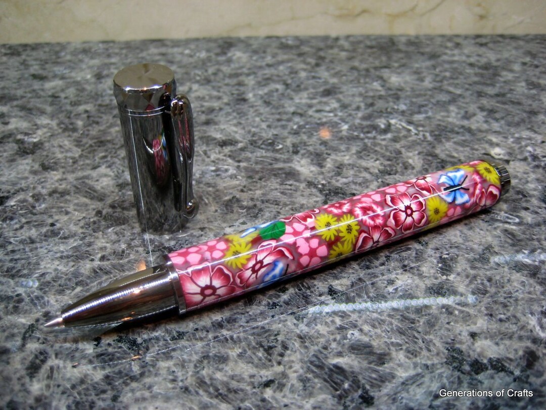 Hand Crafted Pen Polymer Clay in Black Titanium Rollerball Magnetic Cap ...
