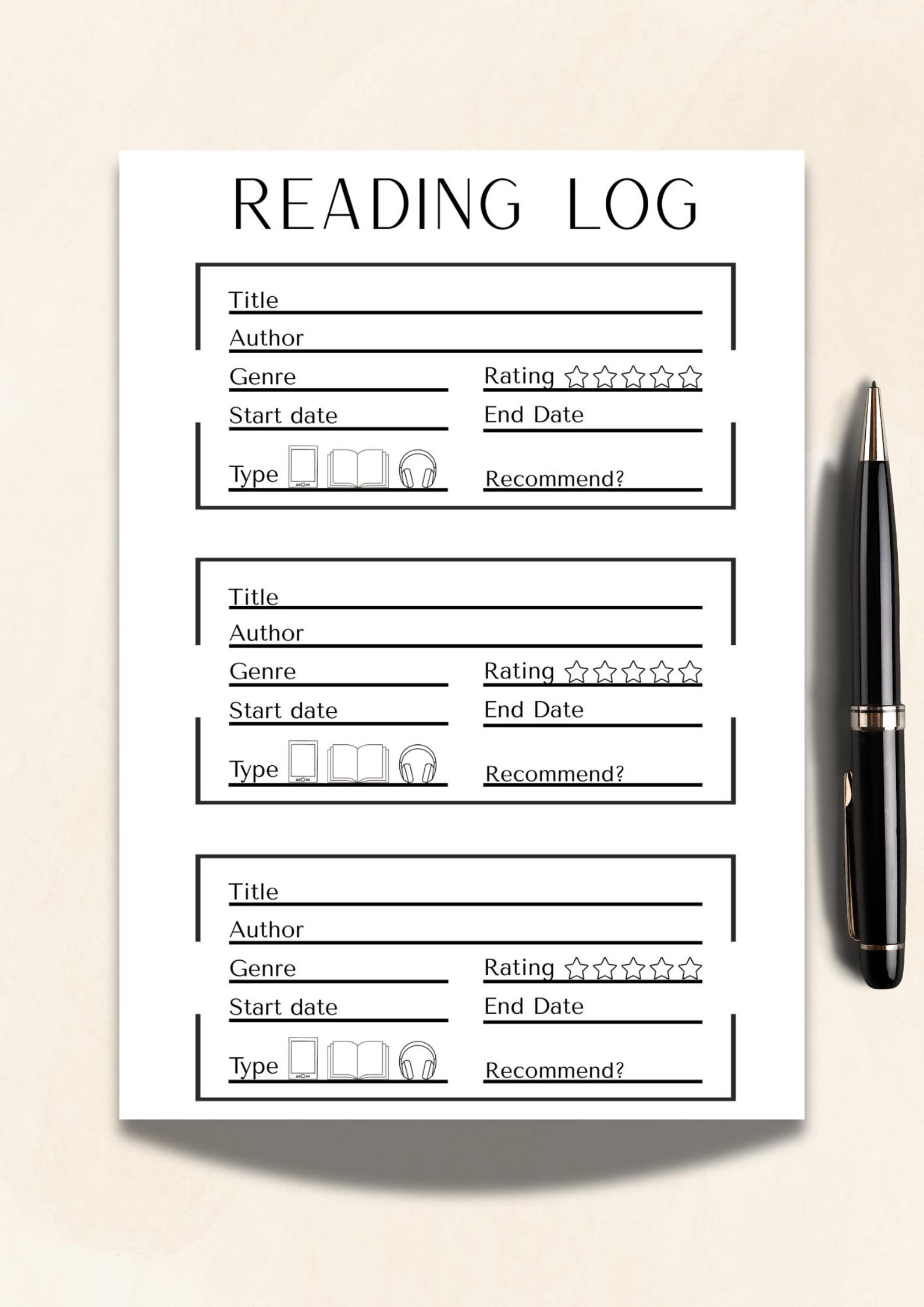Reading Log Printable PDF – Minimalist Book Tracker for Journal or ...