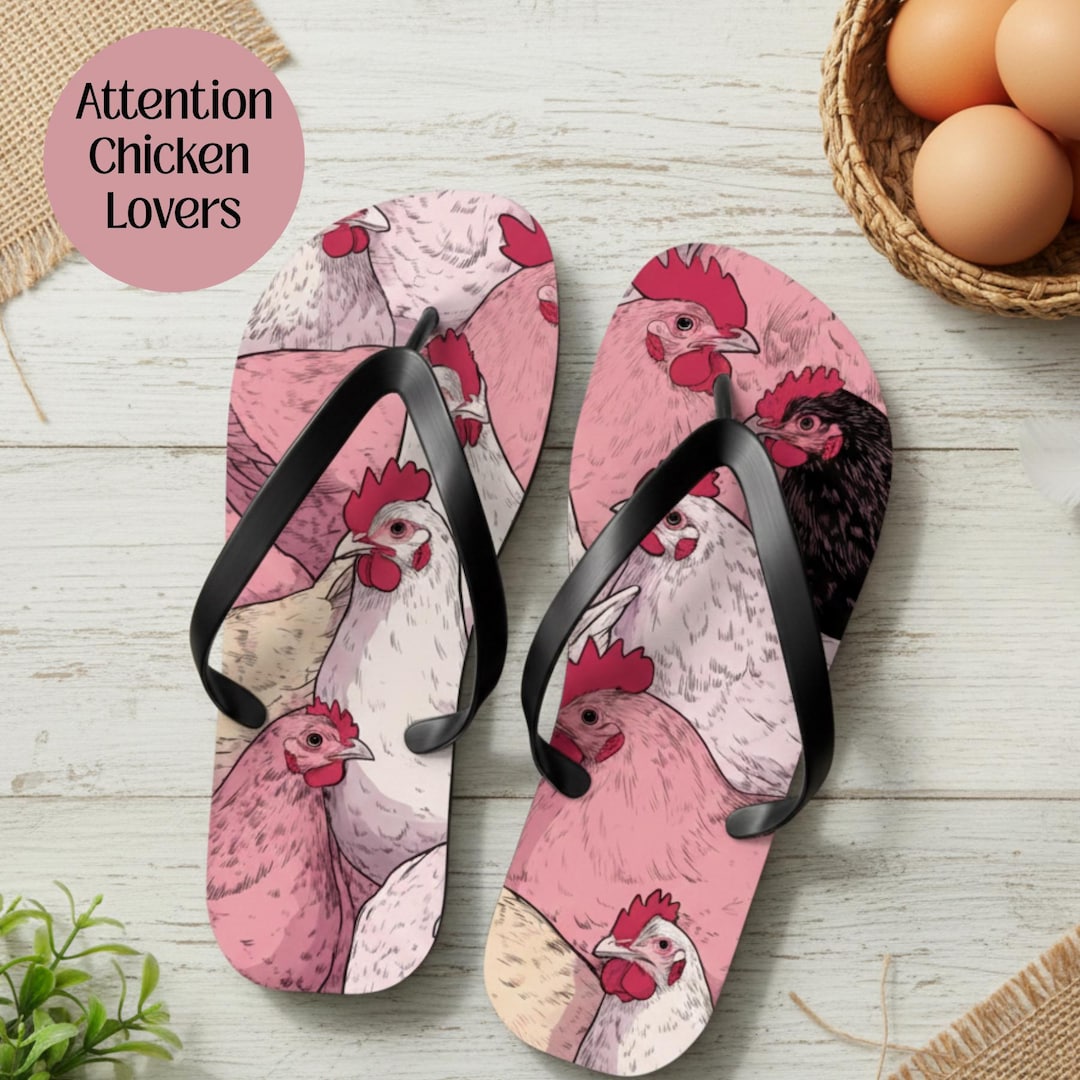 Modern Chicken Print Flip Flops Fun Chicken Lover Sandals for Women ...