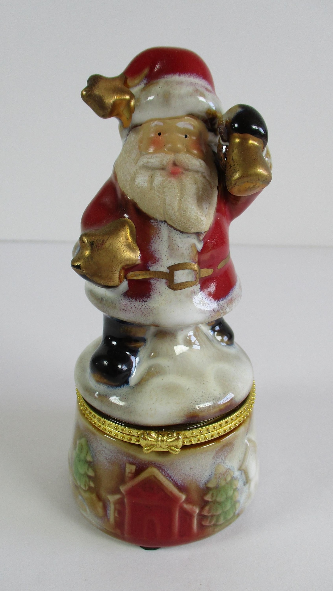 Vintage Santa Claus Glazed Ceramic Trinket Box, Santa Trinket Box ...