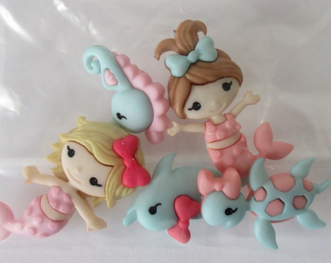 Mermaids & Friends Mermaid Kisses Buttons, Embellishments Set of 5 ...