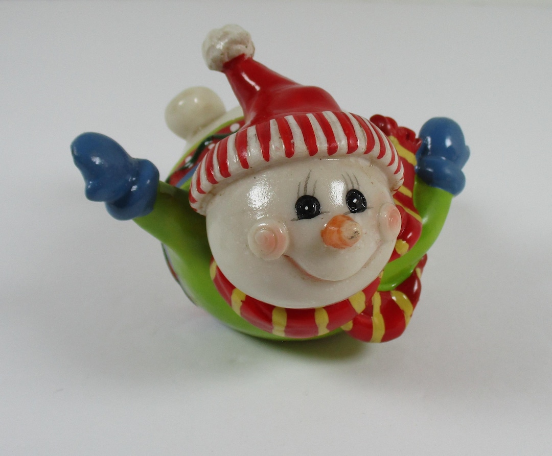 Vintage Plastic Snowman Sliding on Belly, Sliding Downhill, Table ...