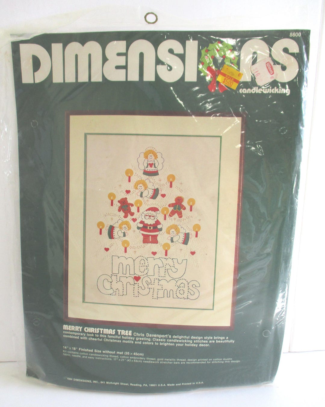 Vintage 1984 Dimensions Merry Christmas Tree Candlewicking Embroidery ...