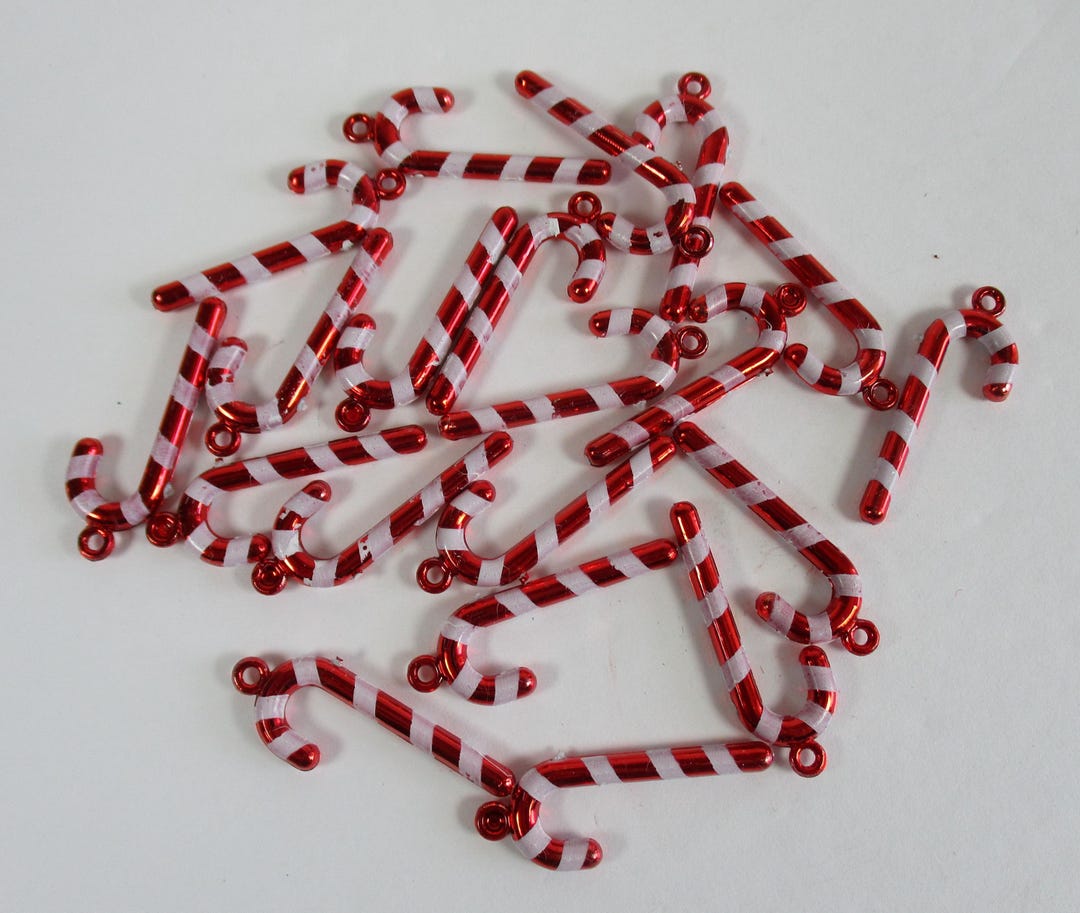 Miniature Christmas Candy Canes, Set of 20, Metallic Red and White ...