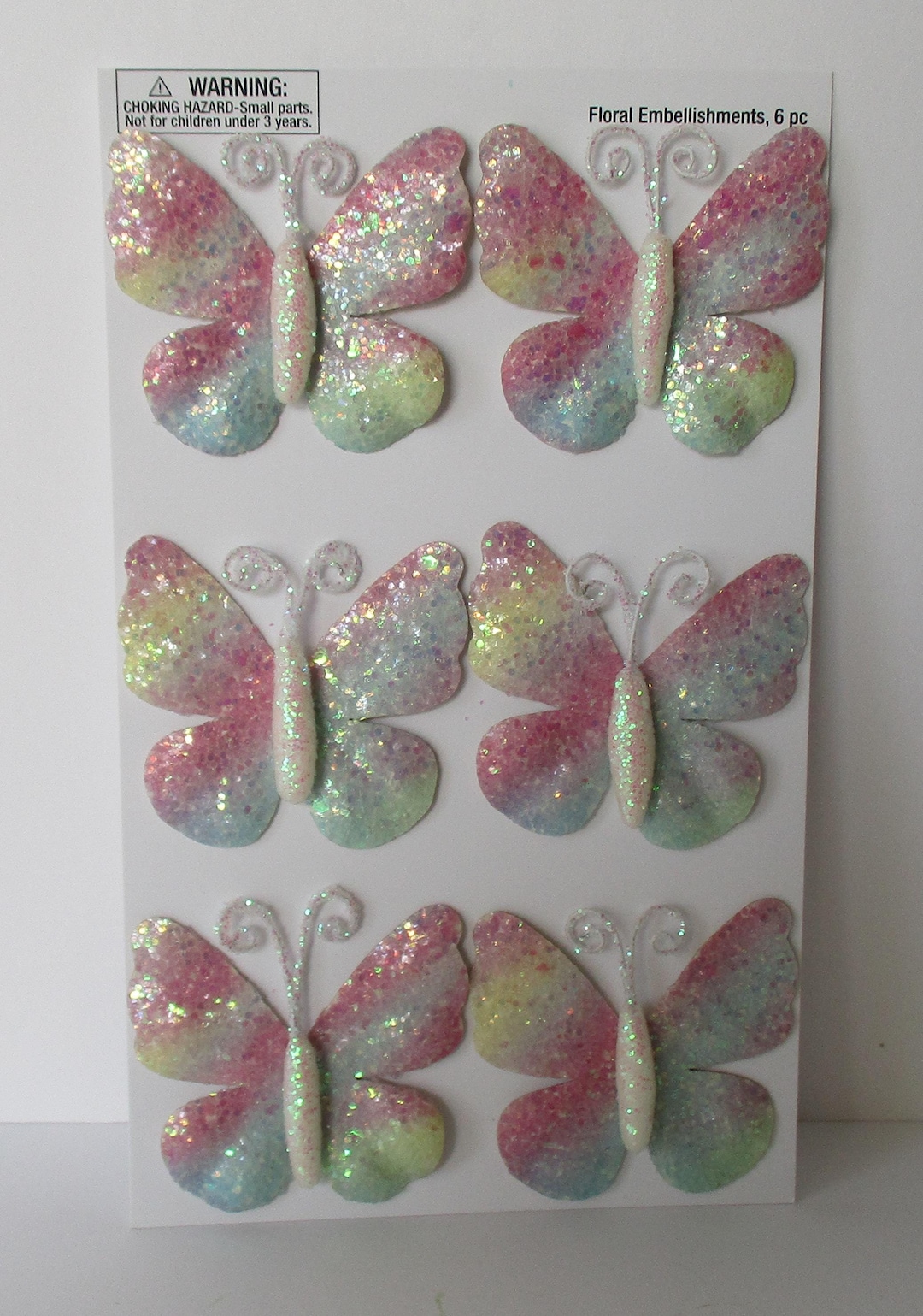 Iridescent Glitter Butterfly Embellishments, Pastel Rainbow Colors (set ...