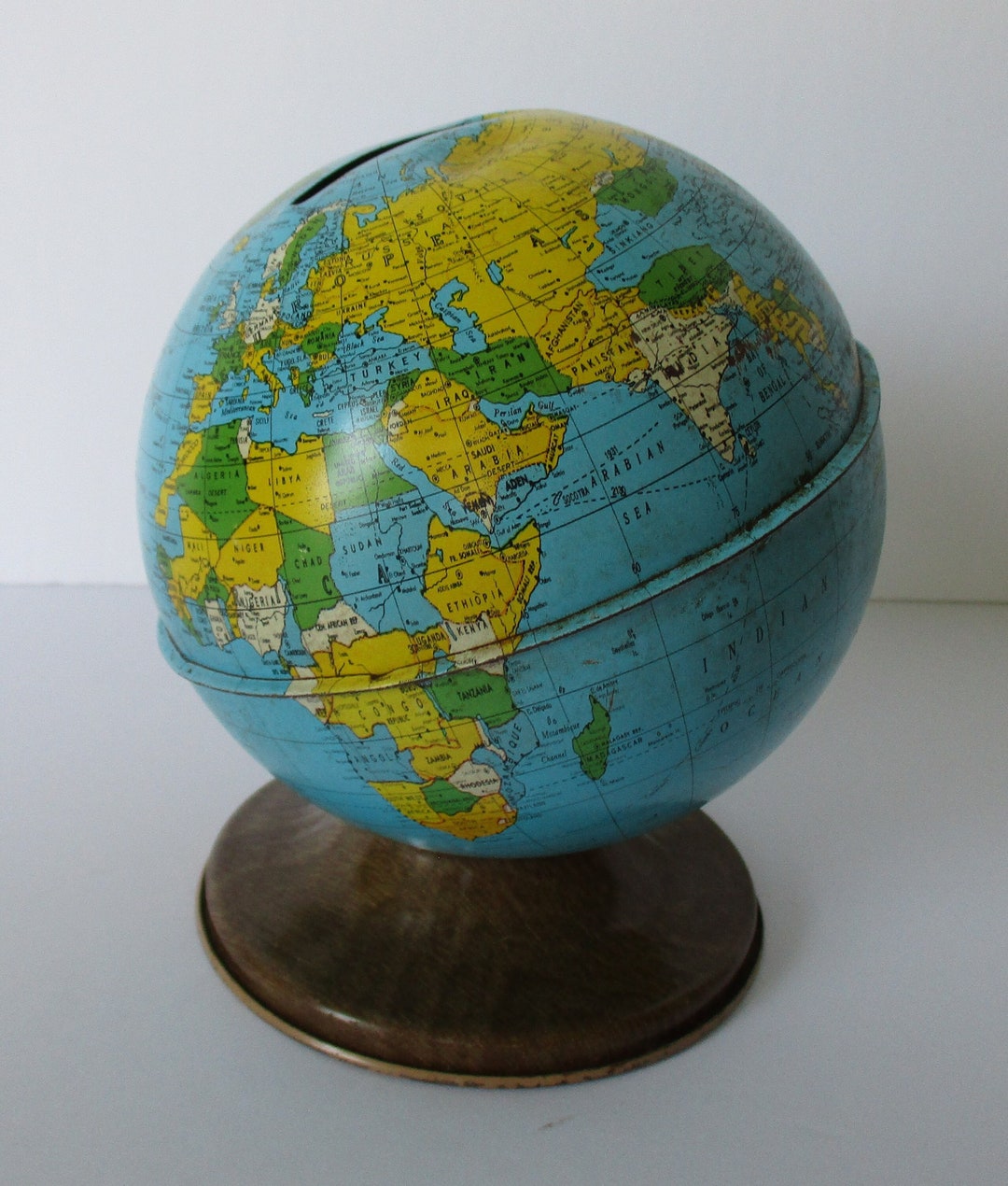 Vintage 1960s Ohio Art Metal Globe Coin Bank, Original Metal Plug ...