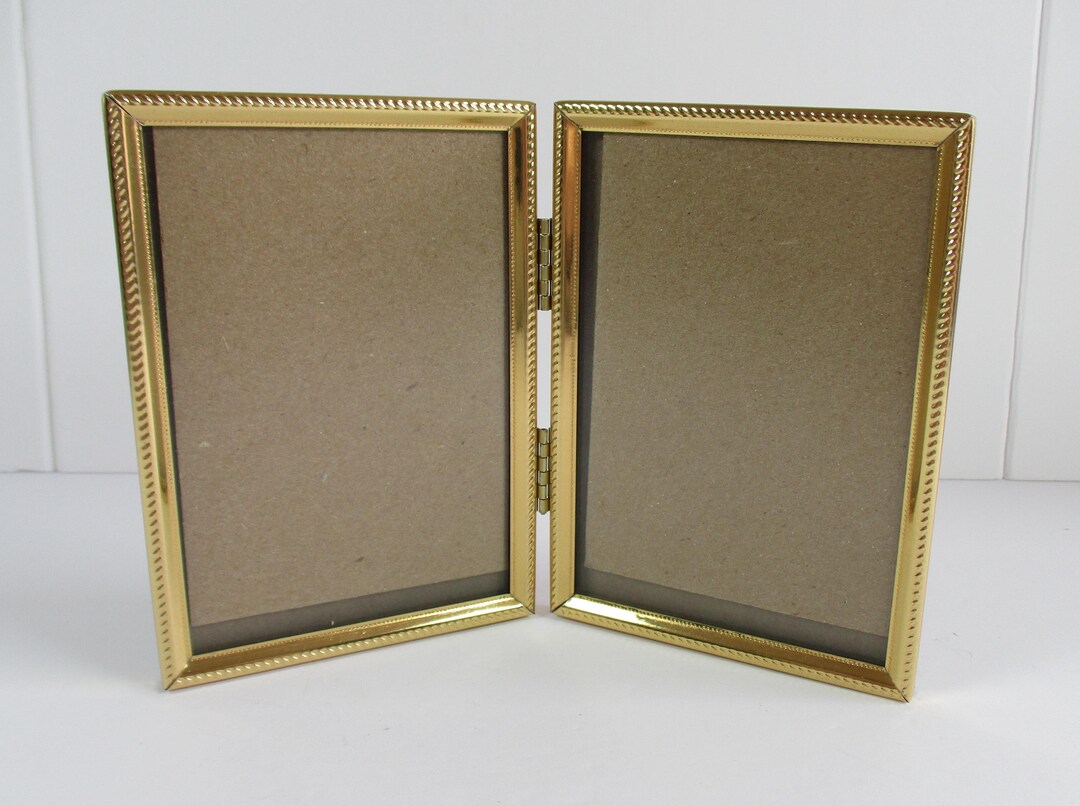 Vintage Gold-tone Metal Bi-fold Frame Holds, 3-1/2" X 5" Photos ...