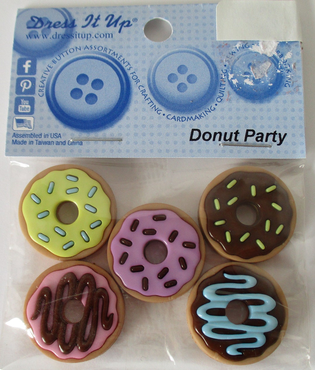Donuts, Donut Party Buttons, Embellishments Set of 5 Flat Back Dress It ...
