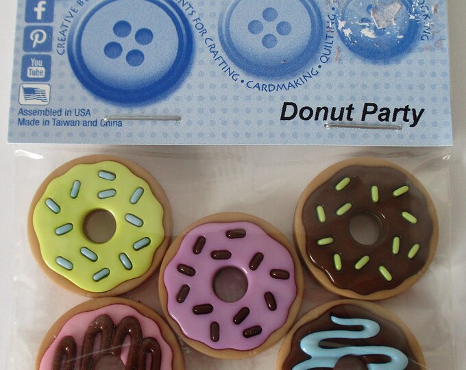 Donuts, Donut Party Buttons, Embellishments Set of 5 Flat Back Dress It ...