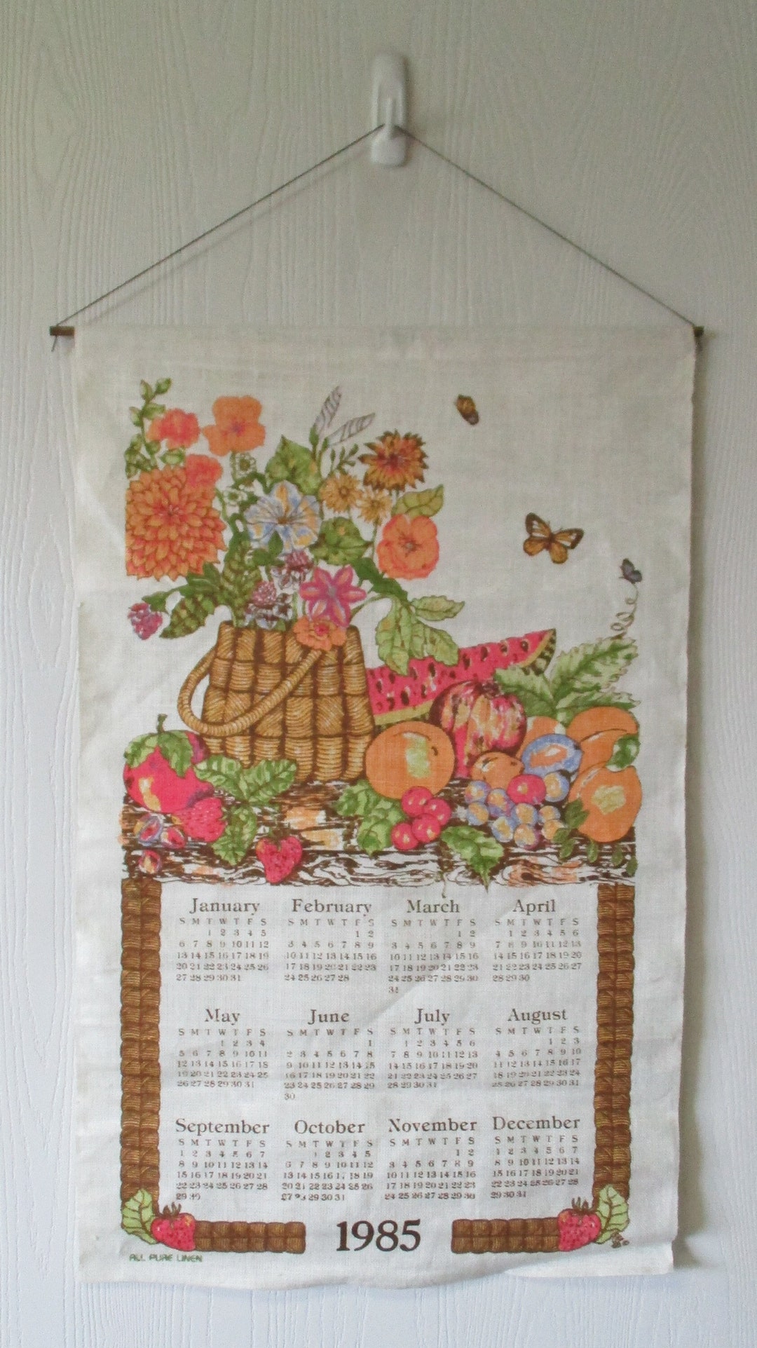Vintage 1985 Linen Calendar, Linen Wall Calendar, Vintage Hanging ...