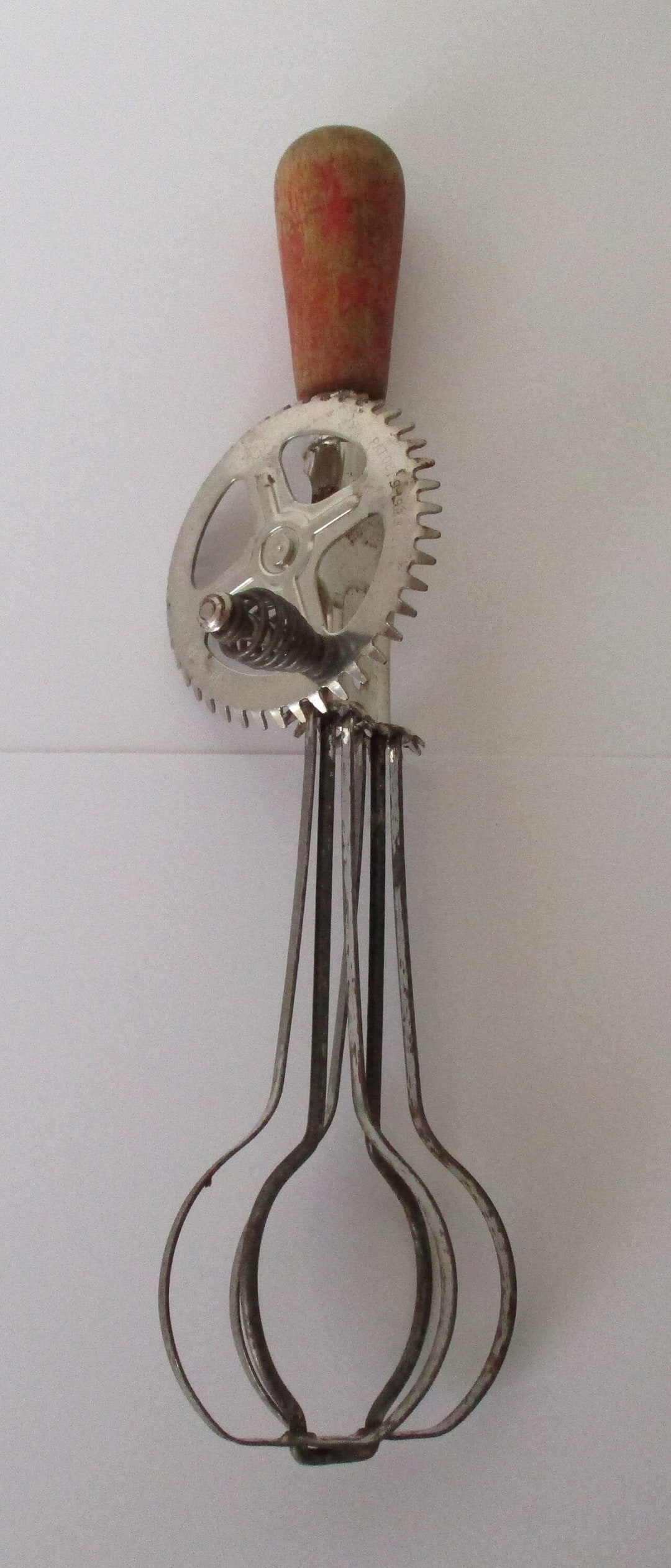 Antique 1923 A & J Hand Egg Beater, Made in USA, Red Handle, Rotary Egg ...