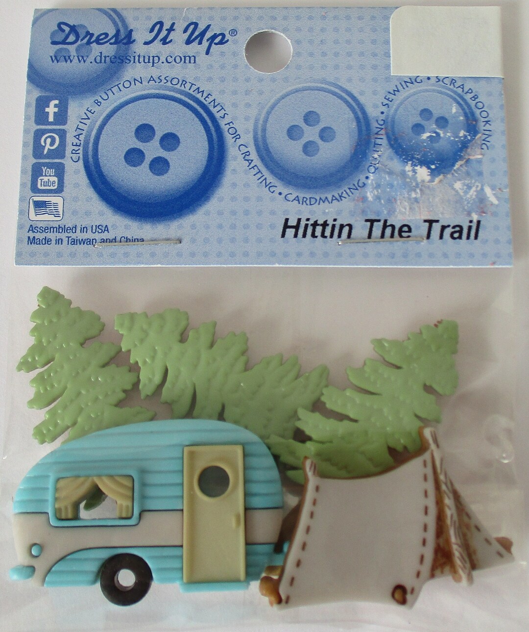 Camping, Hittin the Trail Buttons, Embellishments Set of 5 Shank and Flat Back Dress It up Craft ...