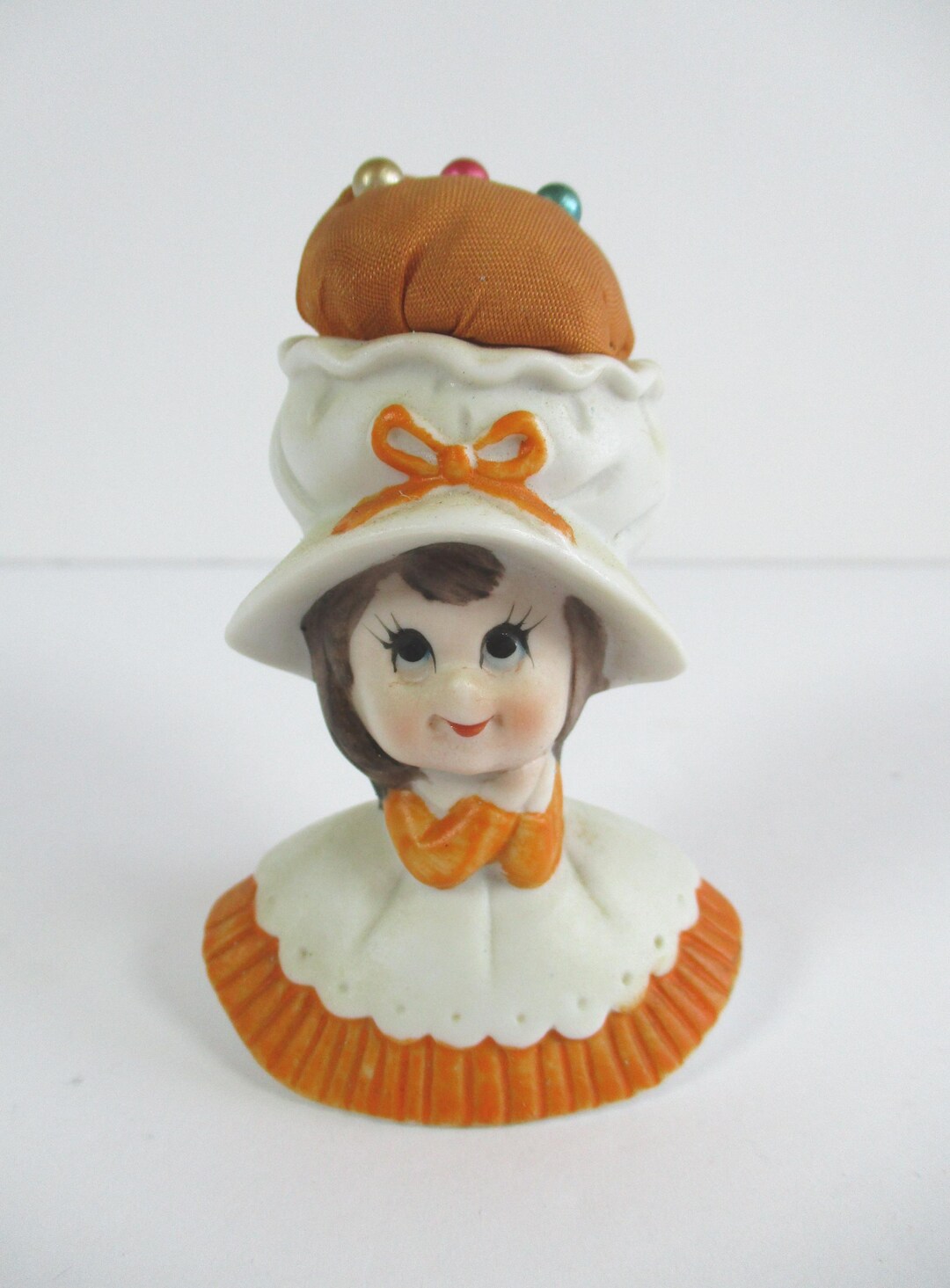 Vintage, Lefton, Ceramic, Little Girl With Bonnet, Pincushion, Pin ...