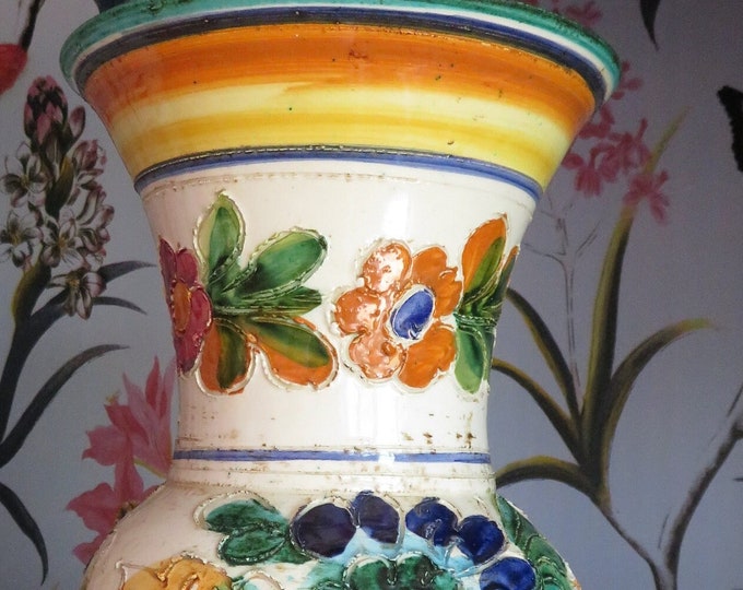 Vintage Italian Vase , CELLINI Pottery Vintage Vase in Ceramic. Lovely Floral Design, Vivid ...