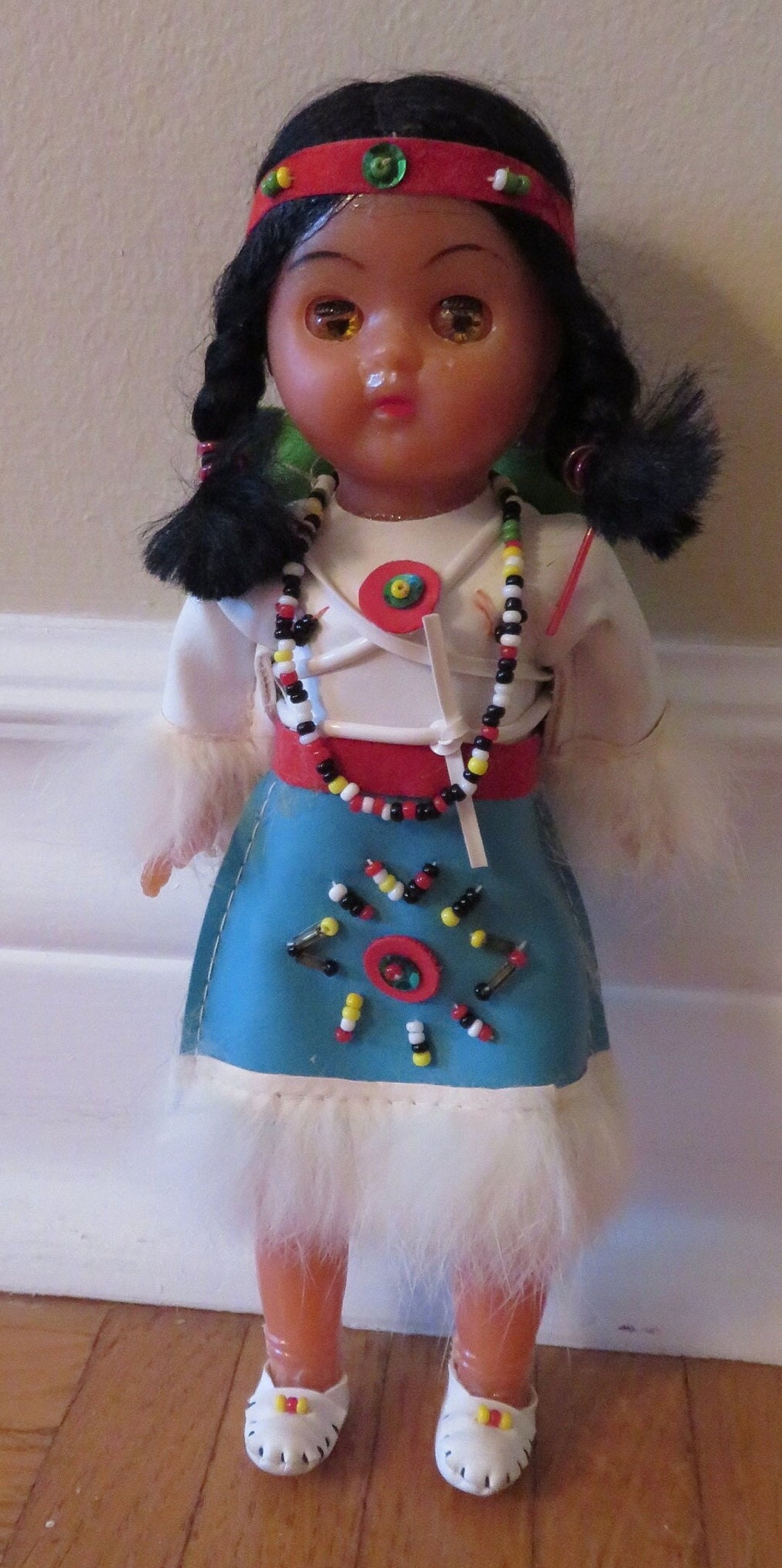 Vintage Hard Plastic Native American Indian Doll Sleepy Eye Beaded ...