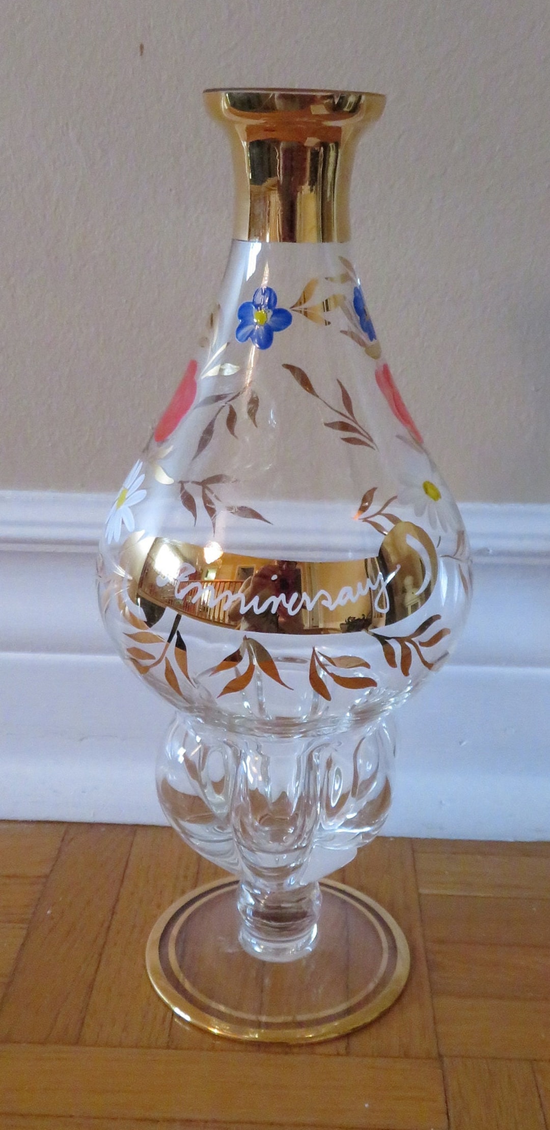 Vintage Italian Glass Decanter: Gold Floral Liquor Bottle - Etsy