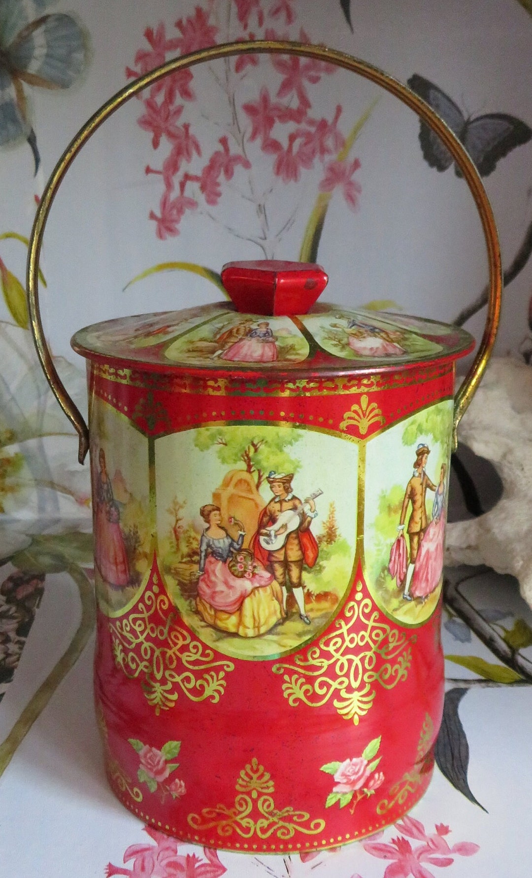 VTG Tea TIN, Octagon, Lid, Floral, Tin, Collectible, Tea, Vintage ...