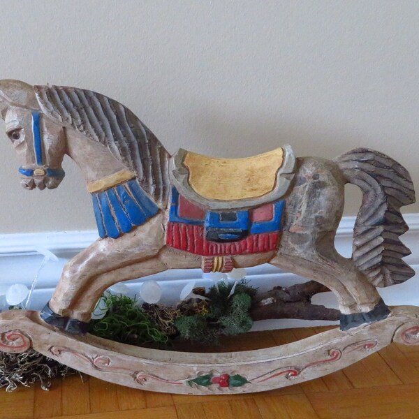 Antique Painted Wood Rocking Horse - Etsy