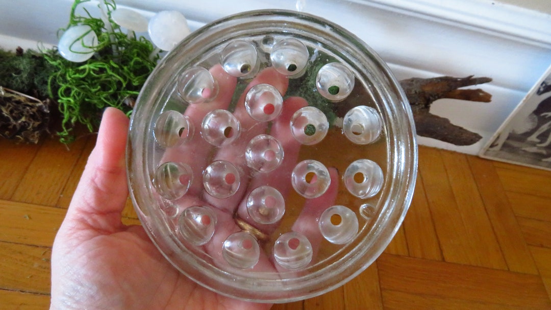 French Vintage Glass Flower Frog, 19 Holes, 1930's Flower Frog Flower ...