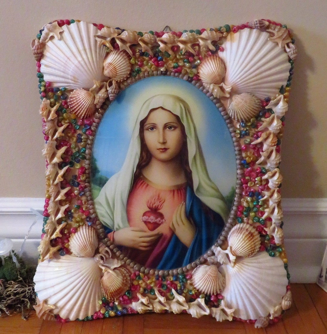 Religious Shell Art Diorama Frame/virgin Mary/italian/catholic Shrine ...