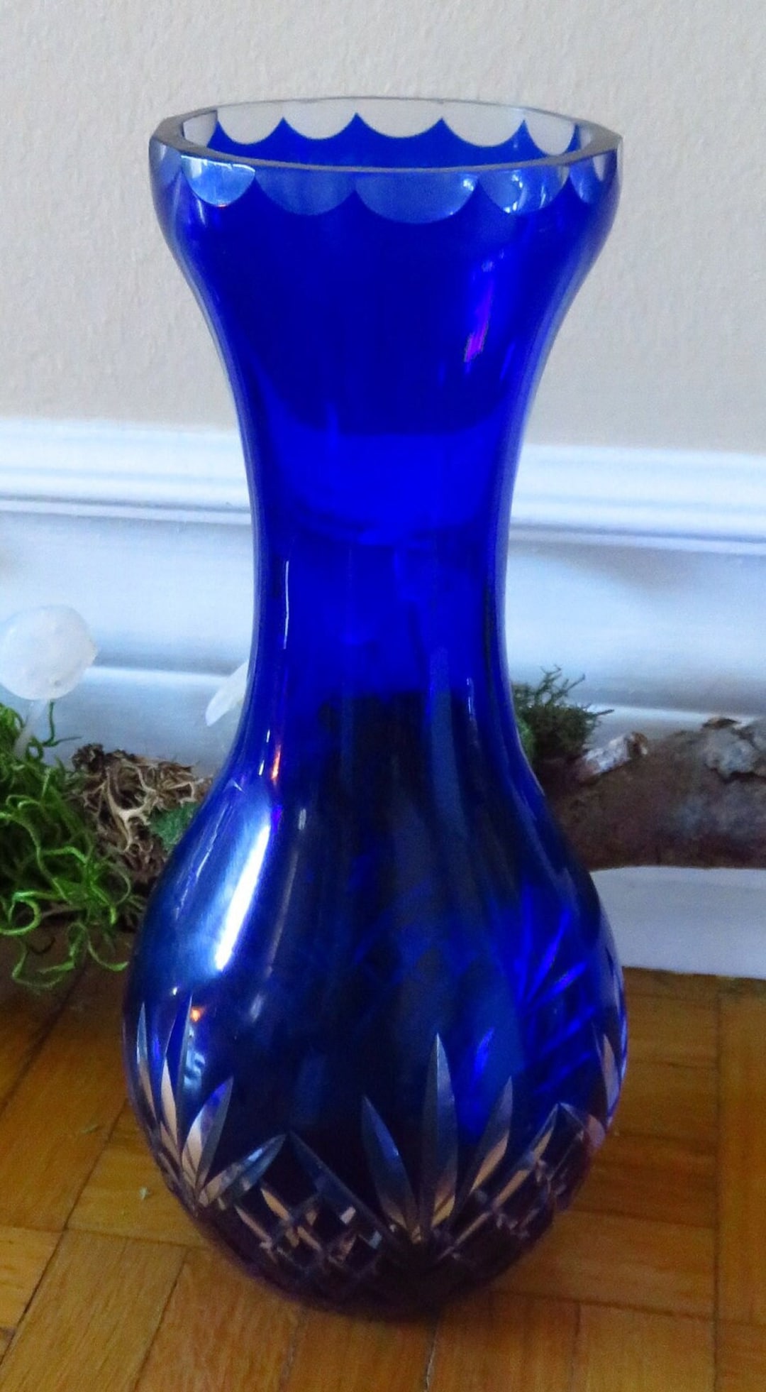 VTG Cobalto Blue Cut Glass Vase, Vintage Blue and Clear Glass Vase - Etsy