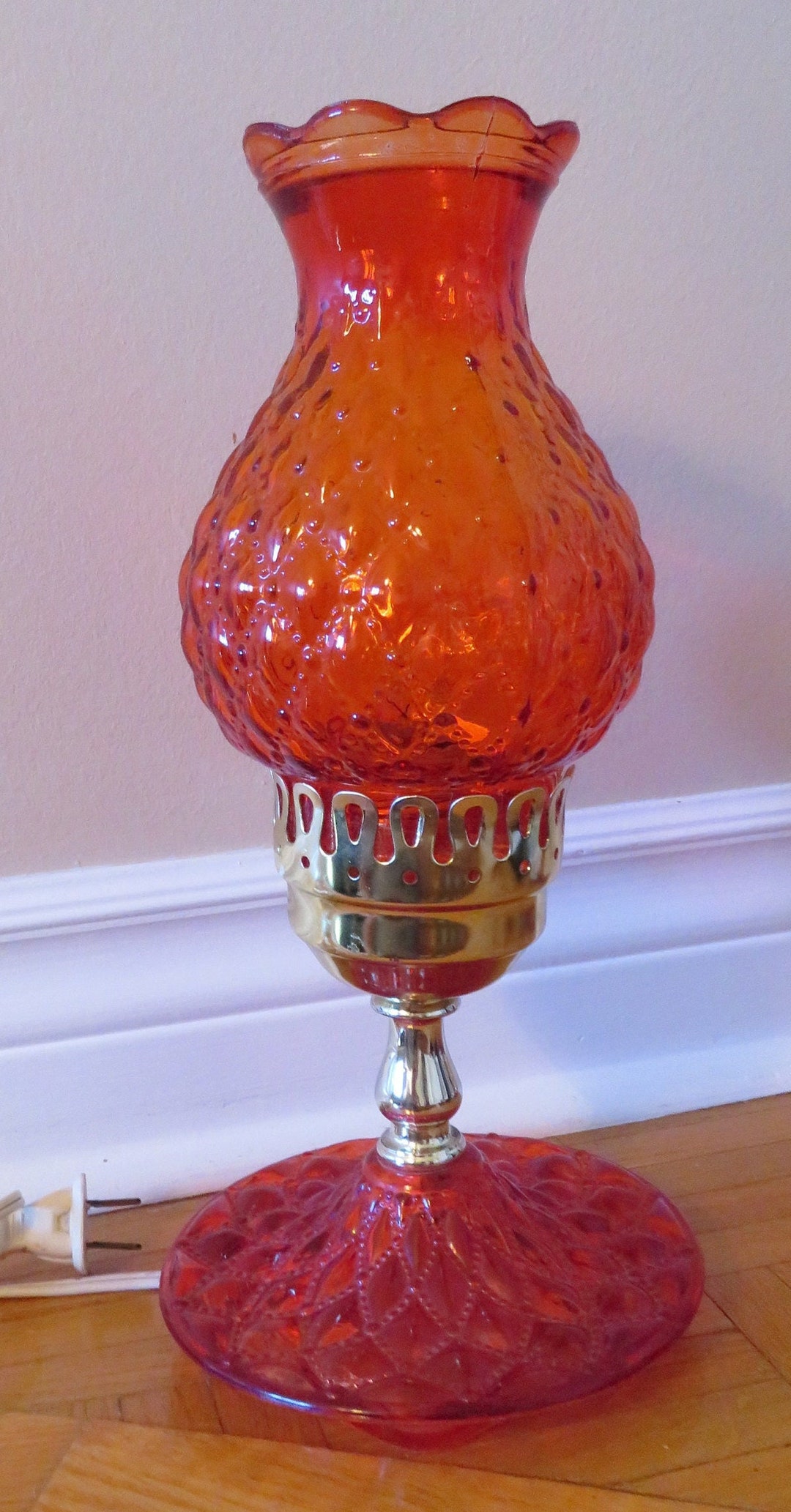 Vintage Flashed Red Quilted Glass Parlor Lamp. Rare, - Etsy