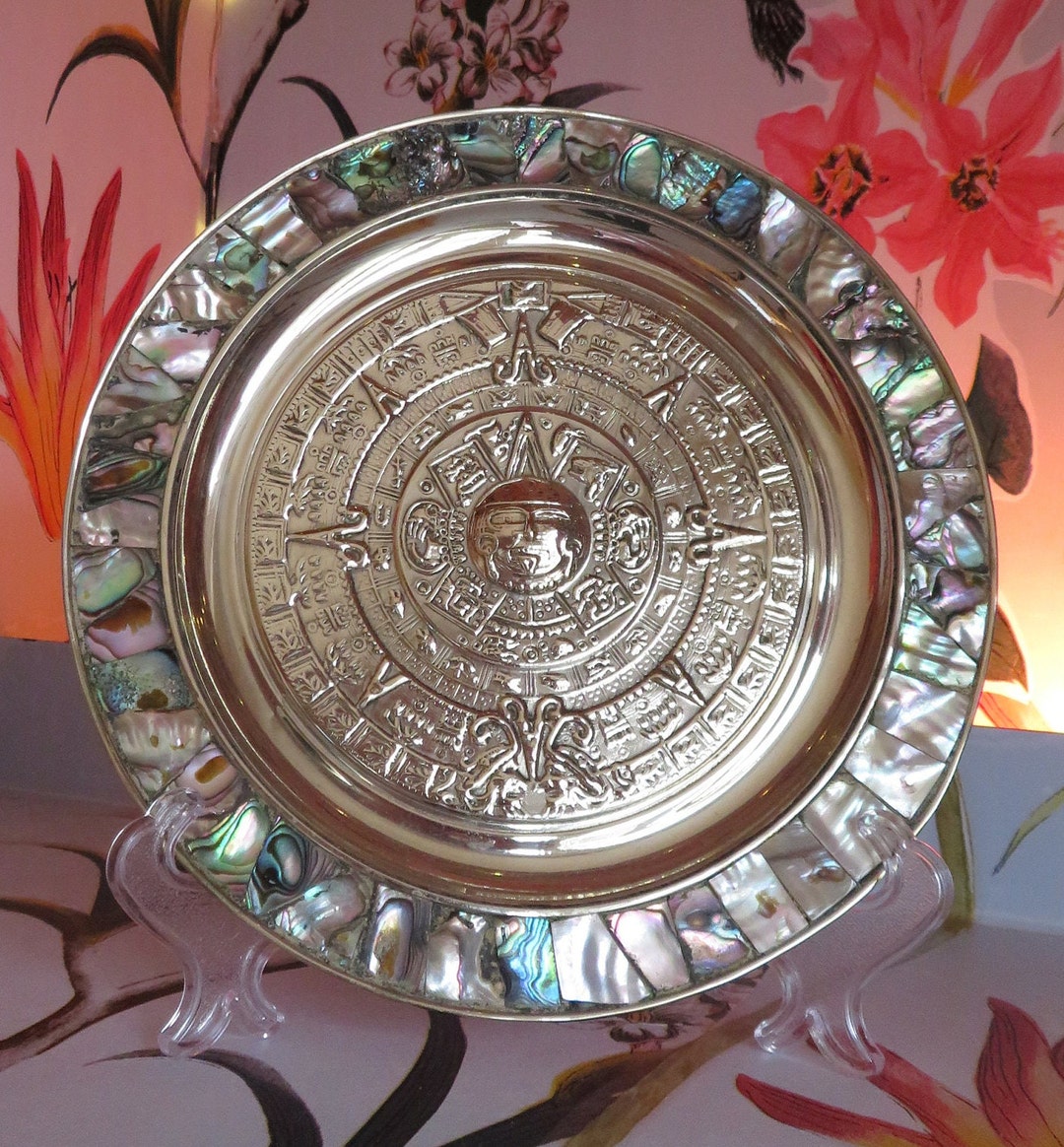 Vintage Silver Abalone Aztec Sun Dial Wall Hanging: Global Decor - Etsy