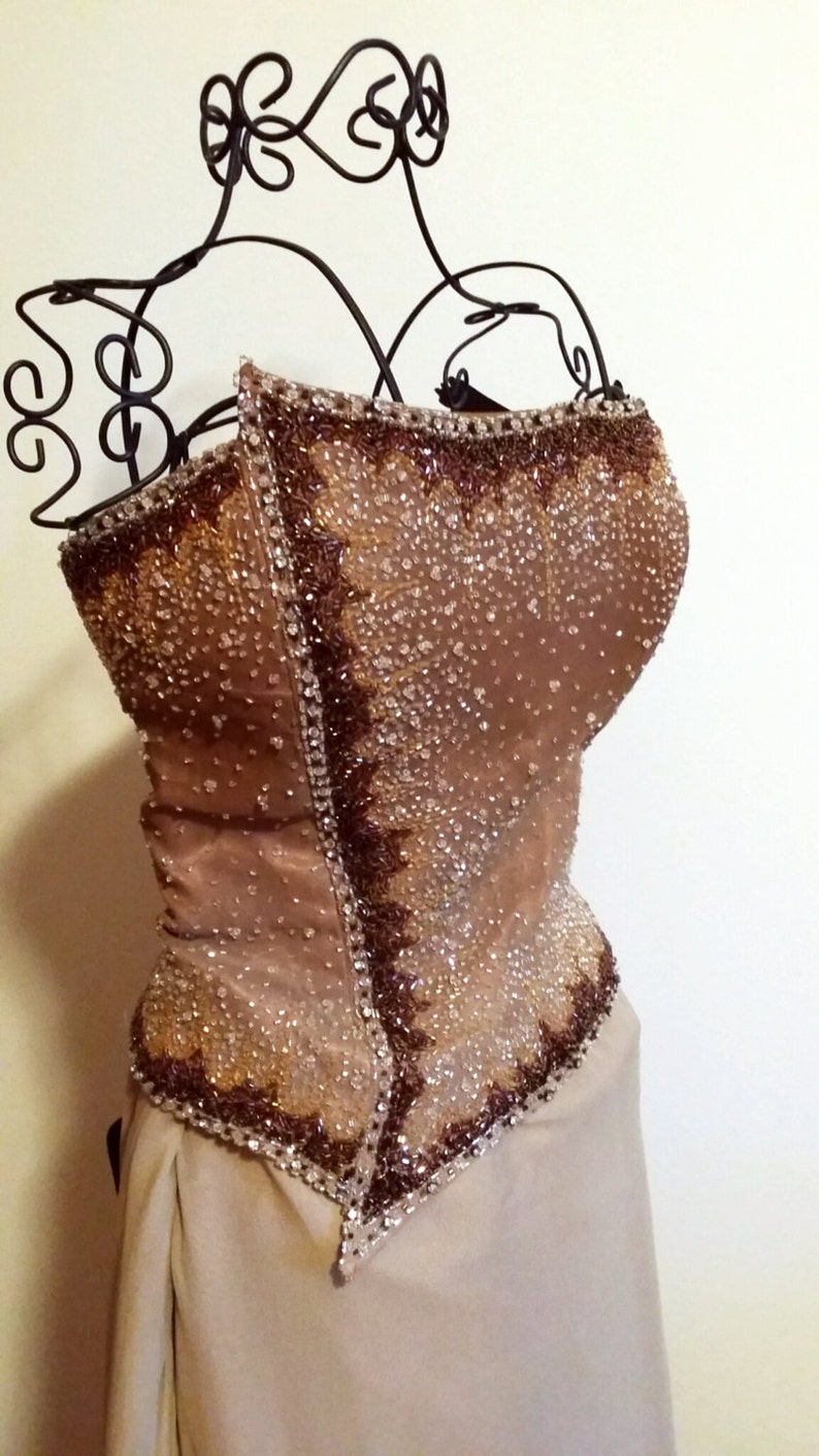 2 piece Vintage Beige and bronze dress burlesque corset prom | Etsy