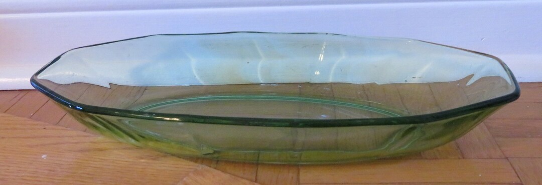 Vintage Green Depression Glass Dish, Paneled Sides, Vintage Dining ...