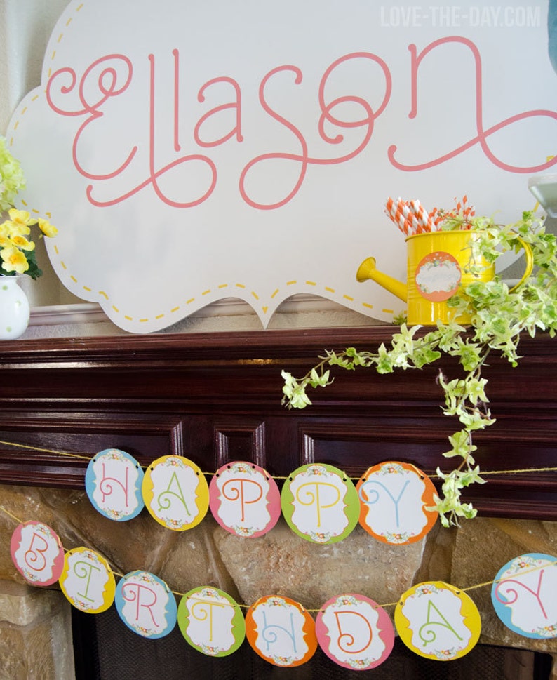 Flower Party PRINTABLE Happy Birthday Banner (INSTANT DOWNLOAD) by Love ...