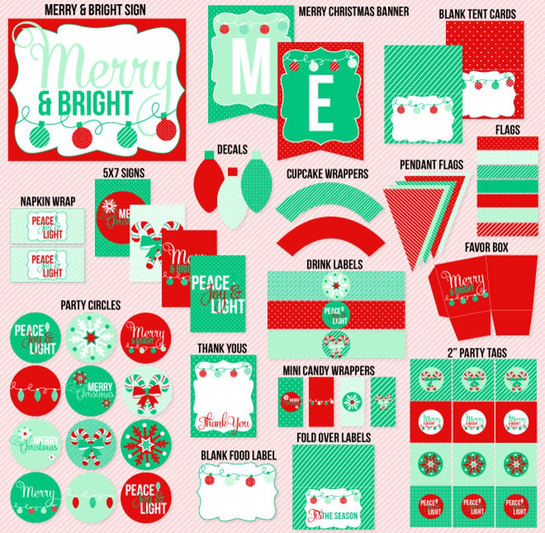 Christmas PRINTABLE Party Merry & Bright Mint Collection From Love the ...