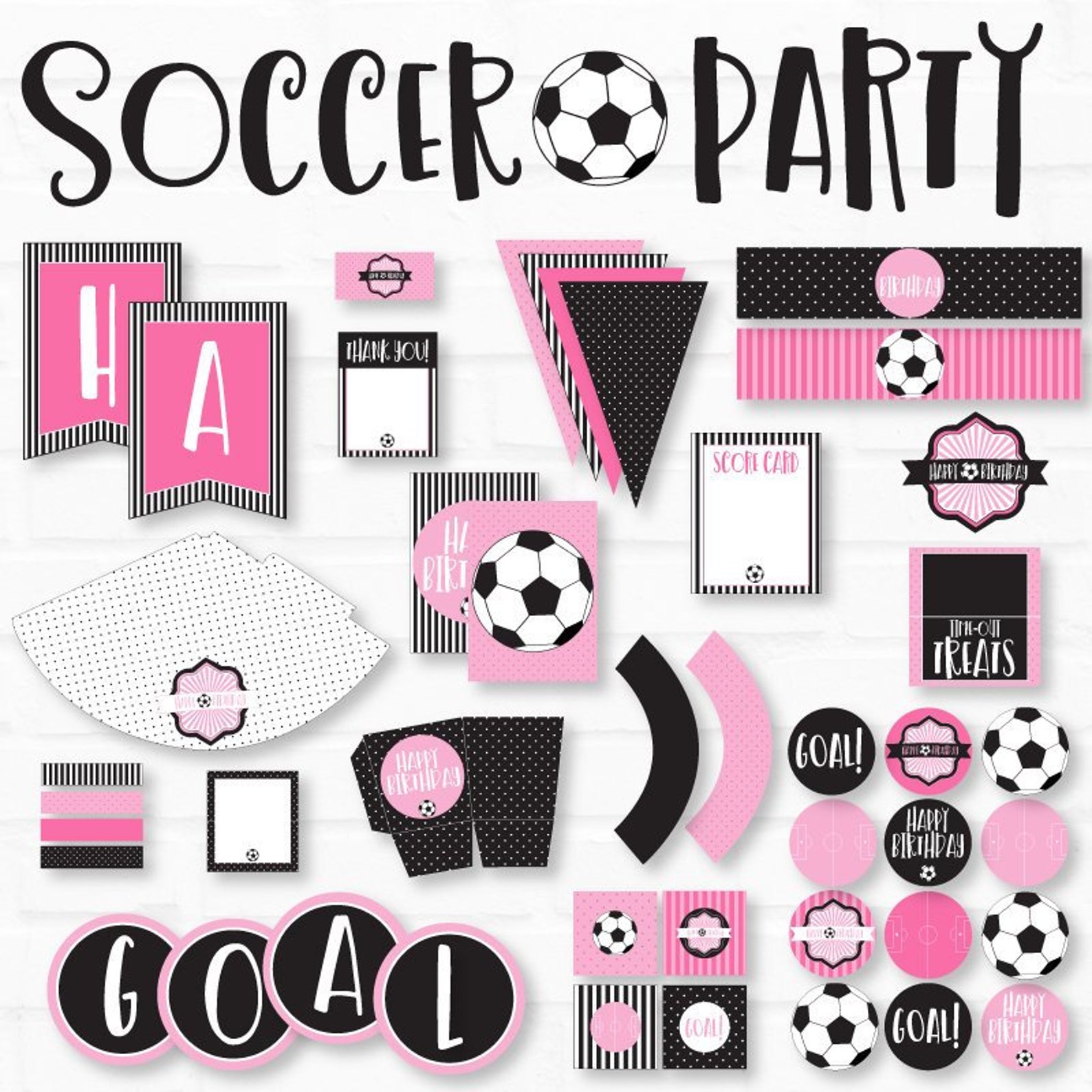 Pink Soccer PRINTABLE Party INSTANT DOWNLOAD by Love the Day - Etsy