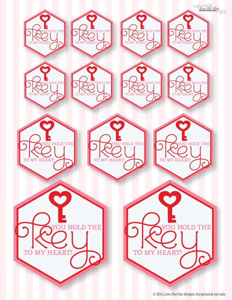 Valentine PRINTABLE 'you Hold the Key to My Heart' Tag by Love the Day ...