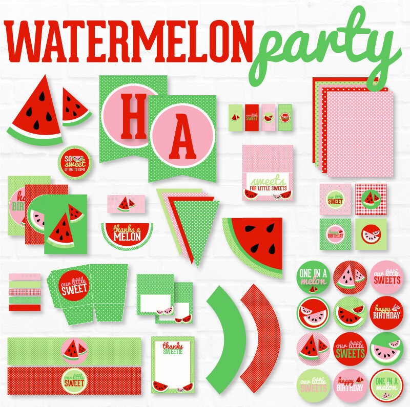 Red Watermelon Party PRINTABLE INSTANT DOWNLOAD by Love the Day - Etsy