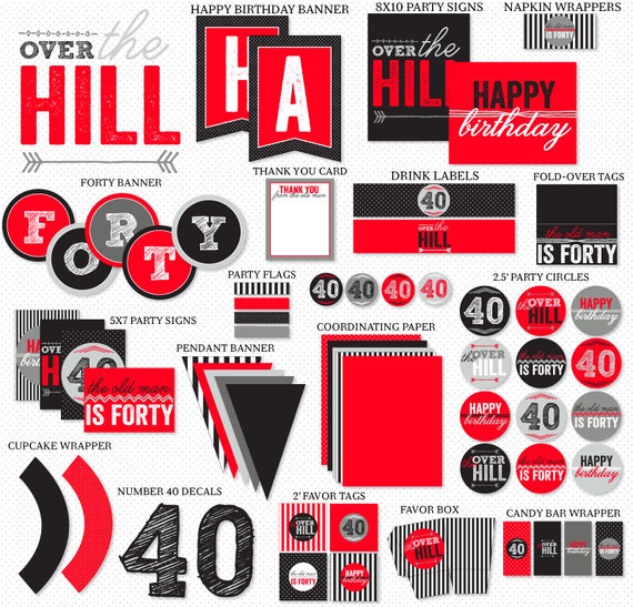 Over The Hill 40th Birthday Party PRINTABLE (INSTANT DOWNLOAD) by Love ...