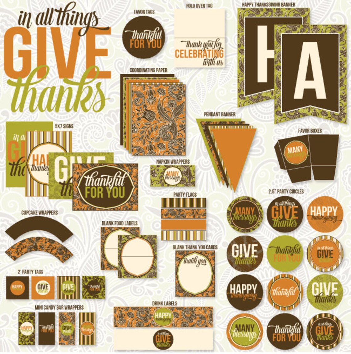 Give Thanks Thanksgiving PRINTABLE Party INSTANT DOWNLOAD by - Etsy