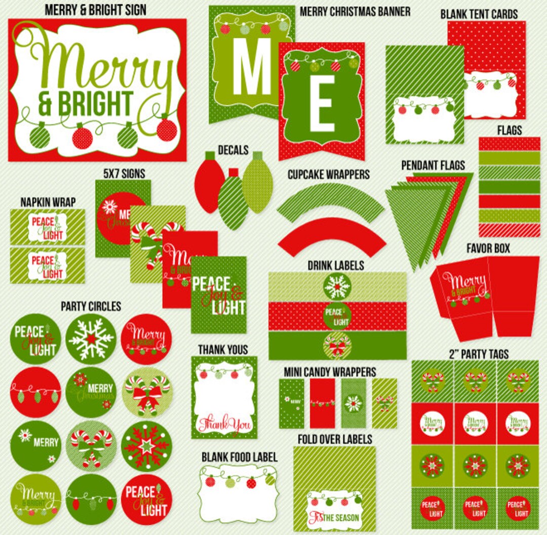 Christmas PRINTABLE Party Merry & Bright Traditional Collection INSTANT ...