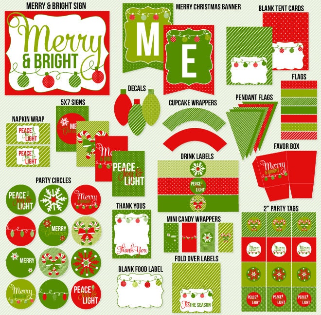 Christmas PRINTABLE Party Merry & Bright Traditional | Etsy