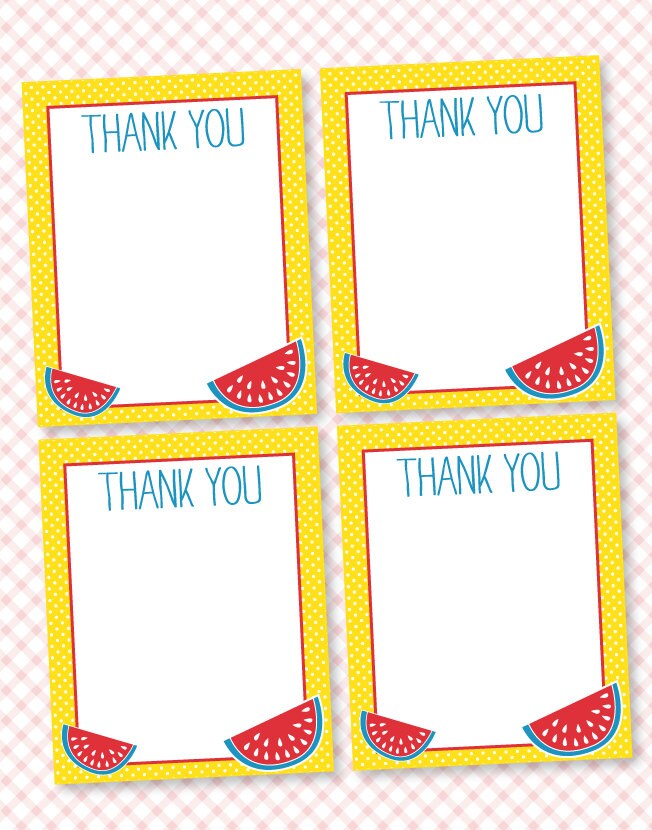 Summer Picnic Party PRINTABLE Thank You Cards INSTANT - Etsy