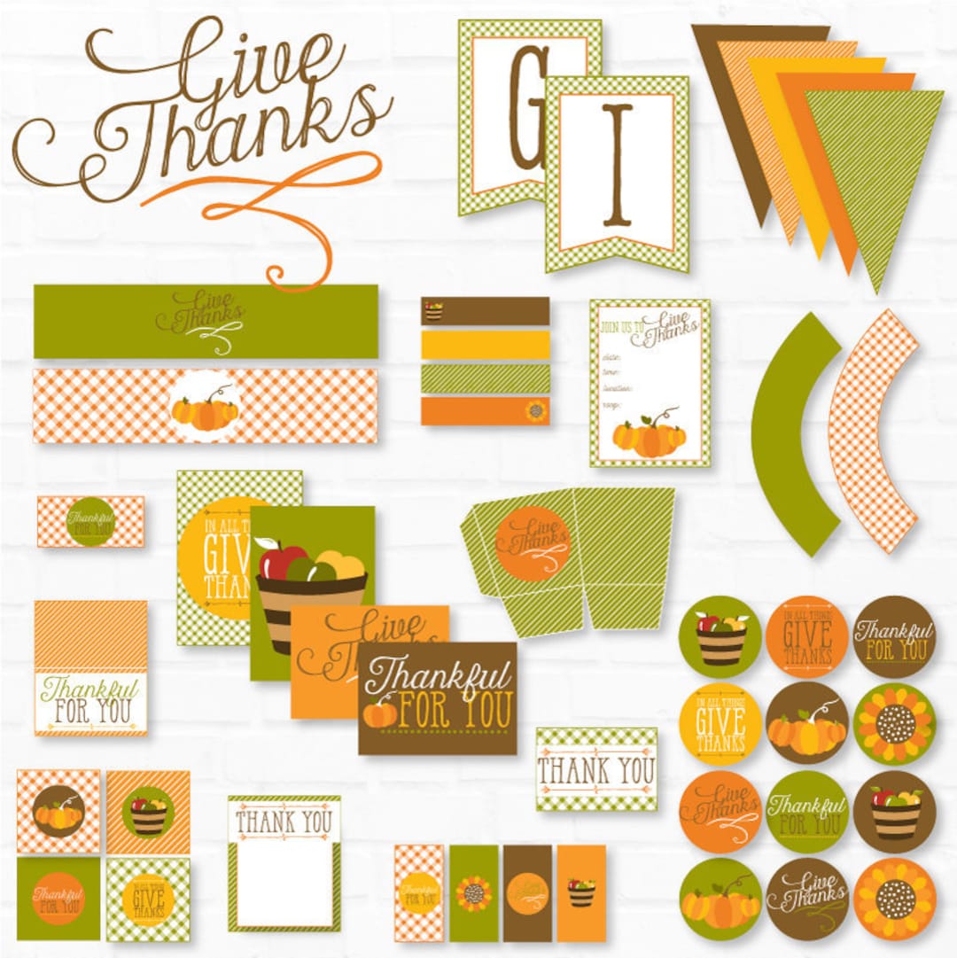 Give Thanks THANKSGIVING Printable Party INSTANT DOWNLOAD by Love the ...