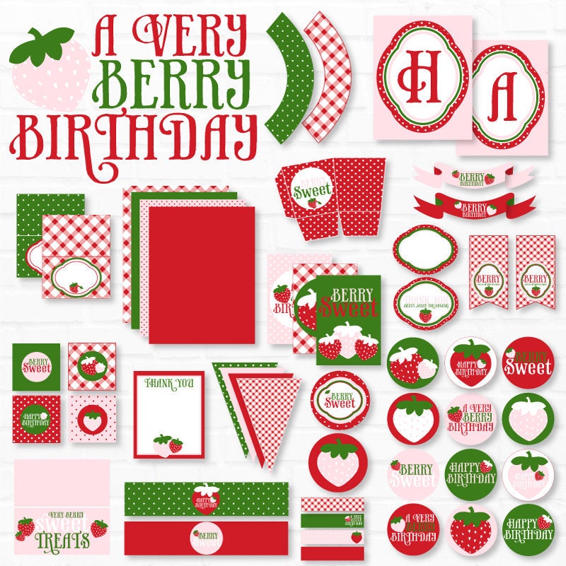 Strawberry Party PRINTABLES INSTANT DOWNLOAD by Love The Day | Etsy