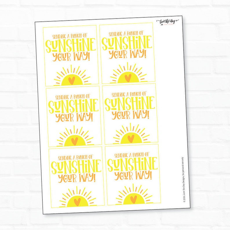 Sunshine Box Tags PRINTABLE instant Download by Lindi Haws - Etsy