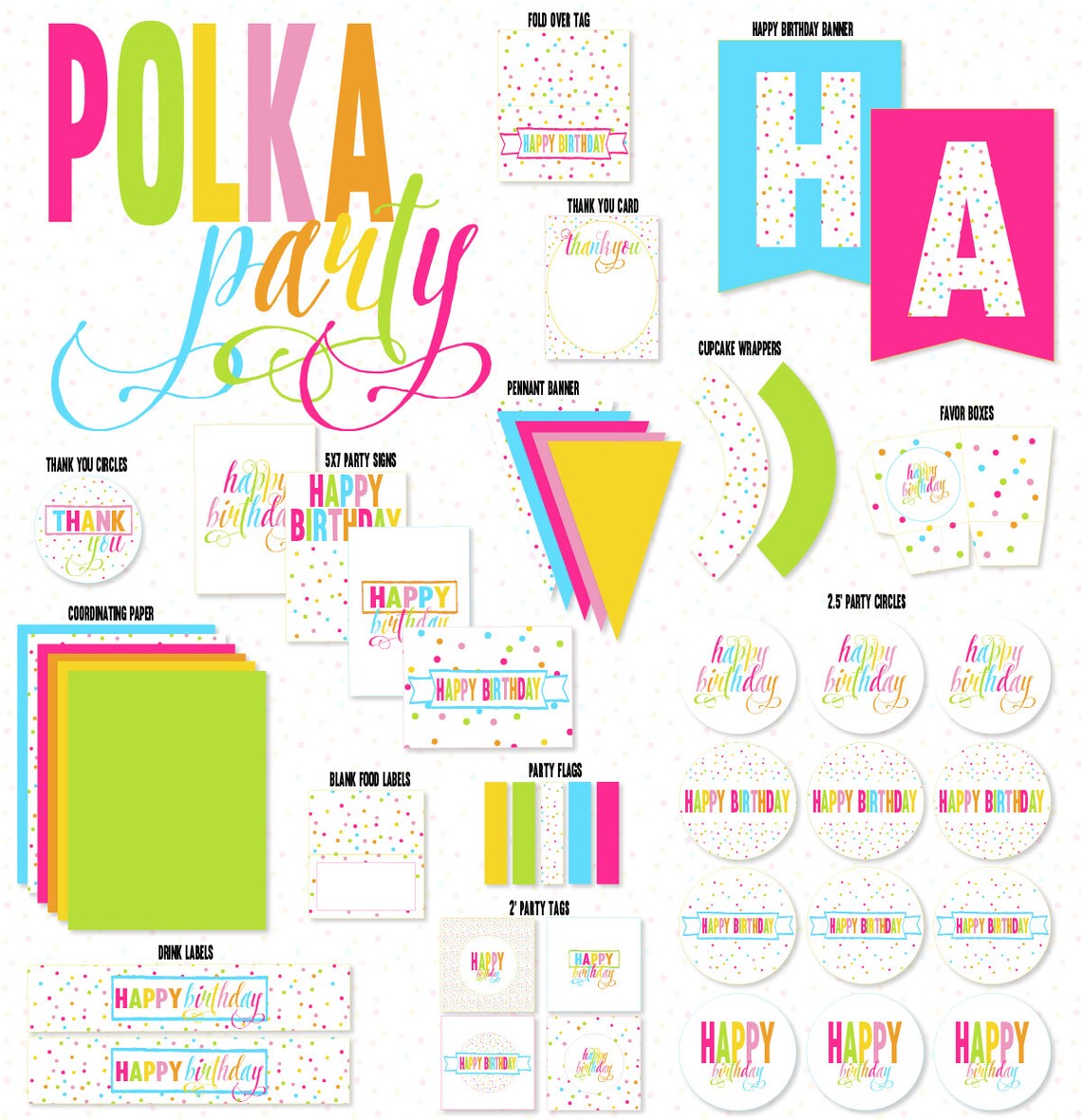 Polka Dot Party Printable INSTANT DOWNLOAD by Love the Day | Etsy