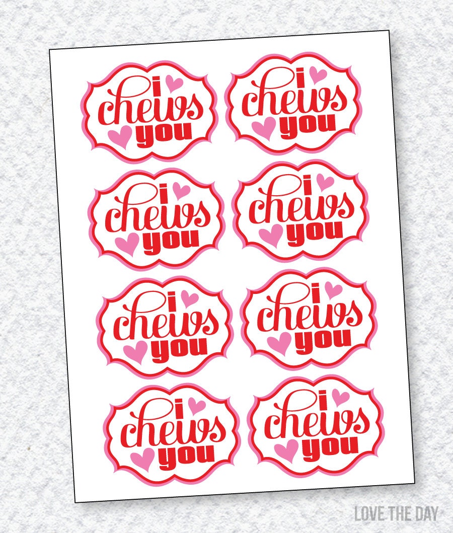 Valentine Printable 'I Chews You' Valentine Tags - Etsy