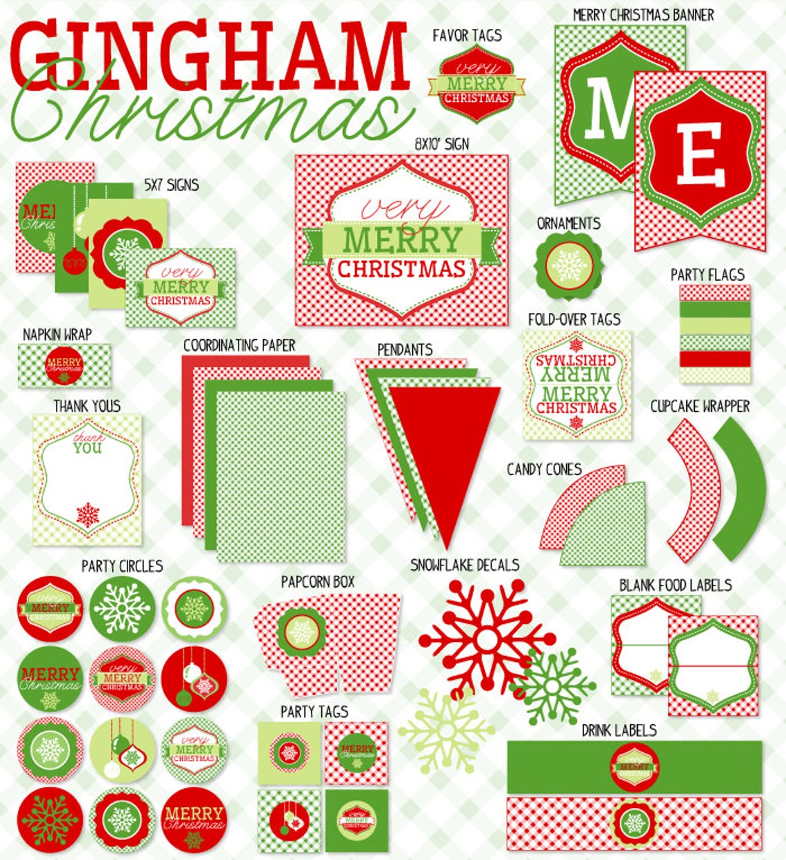 Gingham Christmas PRINTABLE Party INSTANT DOWNLOAD by Love - Etsy