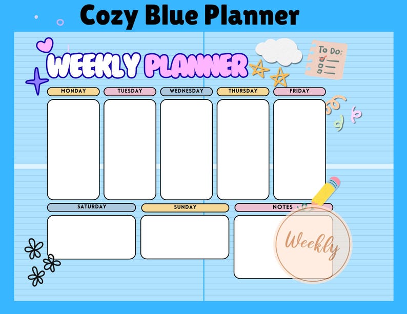 Blue Pastel Weekly Planner Printable | Kawaii Page | Digital Download ...